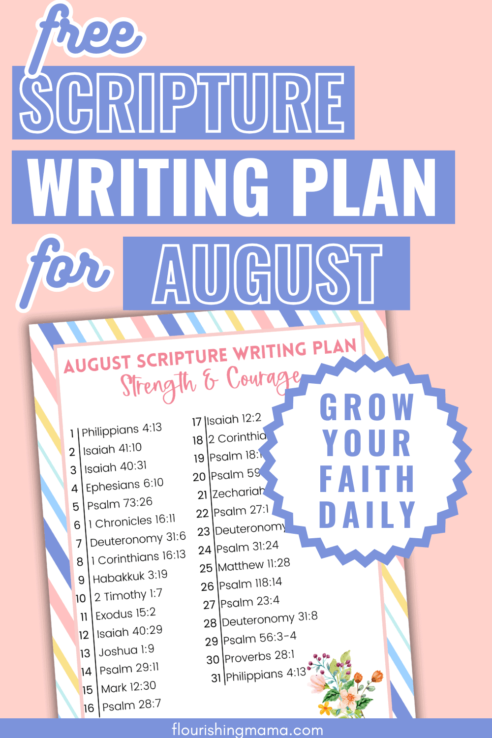 Free Printable August Scripture Writing Plan