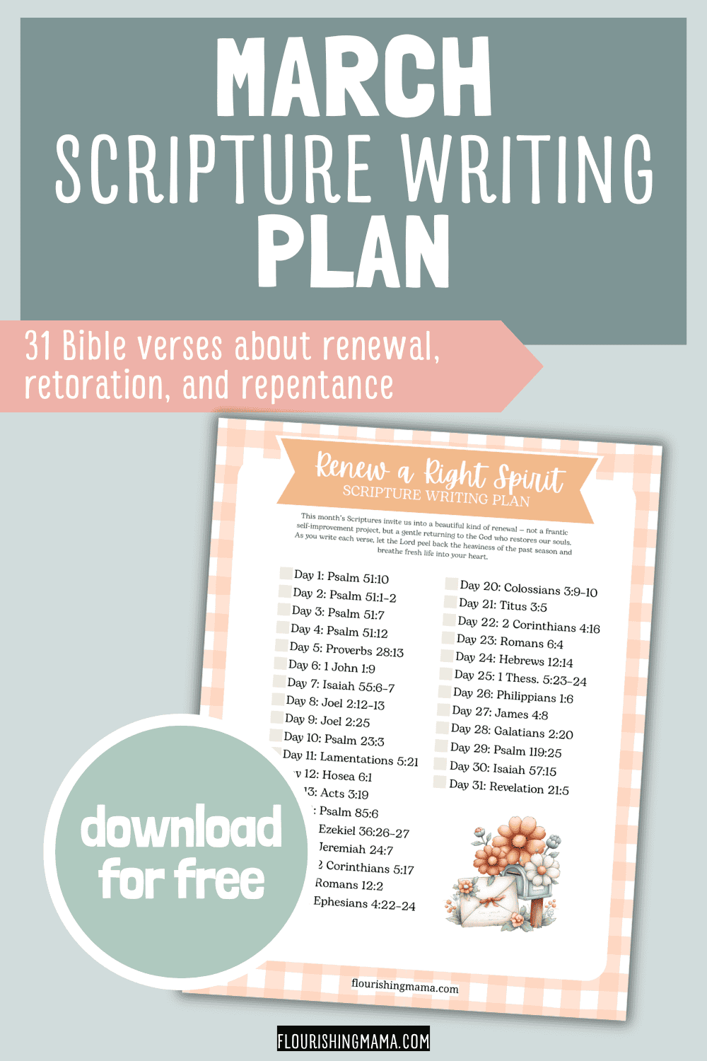 March 2026 Scripture Writing Plan--Renew a Right Spirit